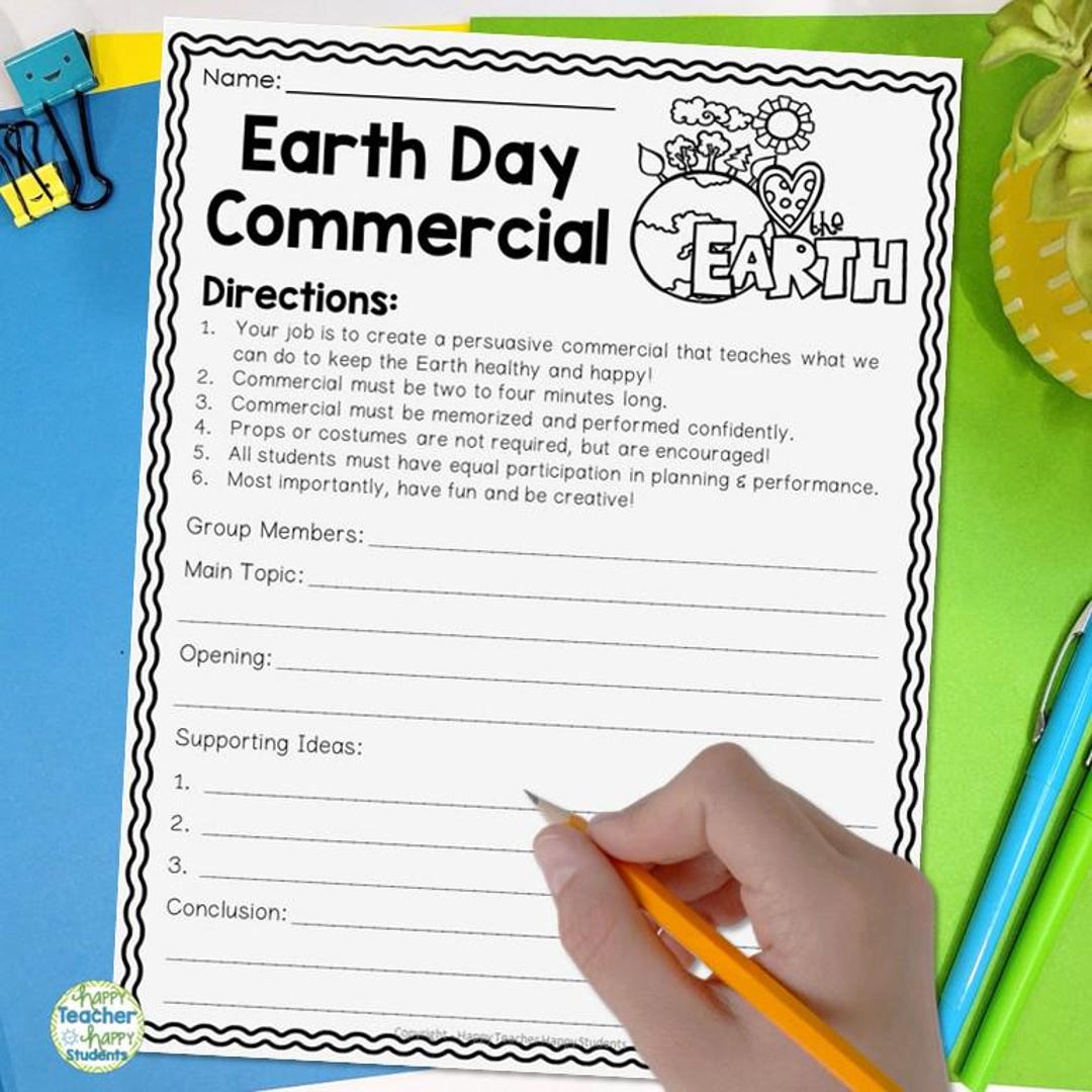 Earth Day Writing | Commercial Skit to Help Earth | Earth Day Activity ...
