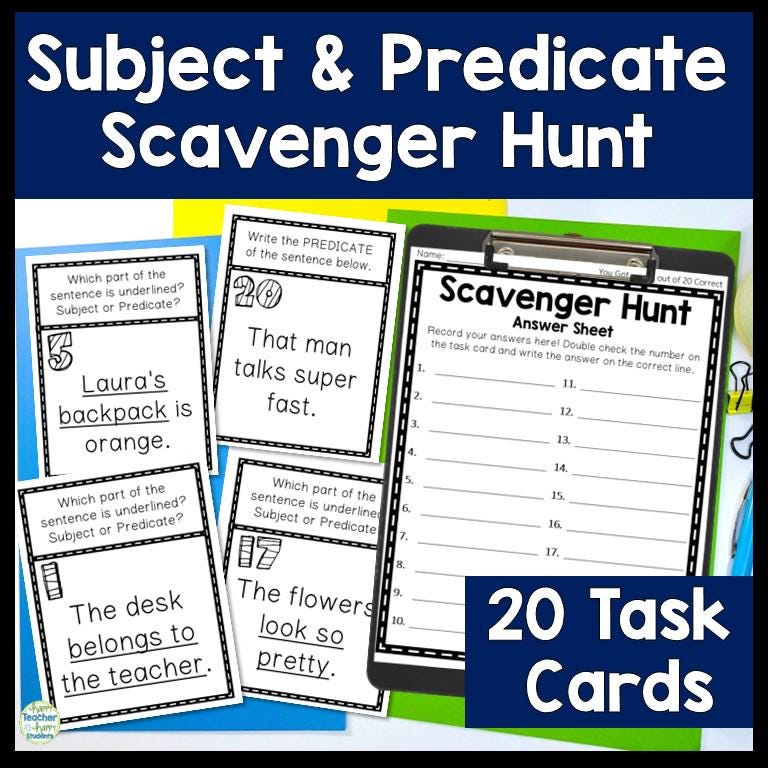 Subject & Predicate Scavenger Hunt: 20 Task Cards (digital Download) - Etsy