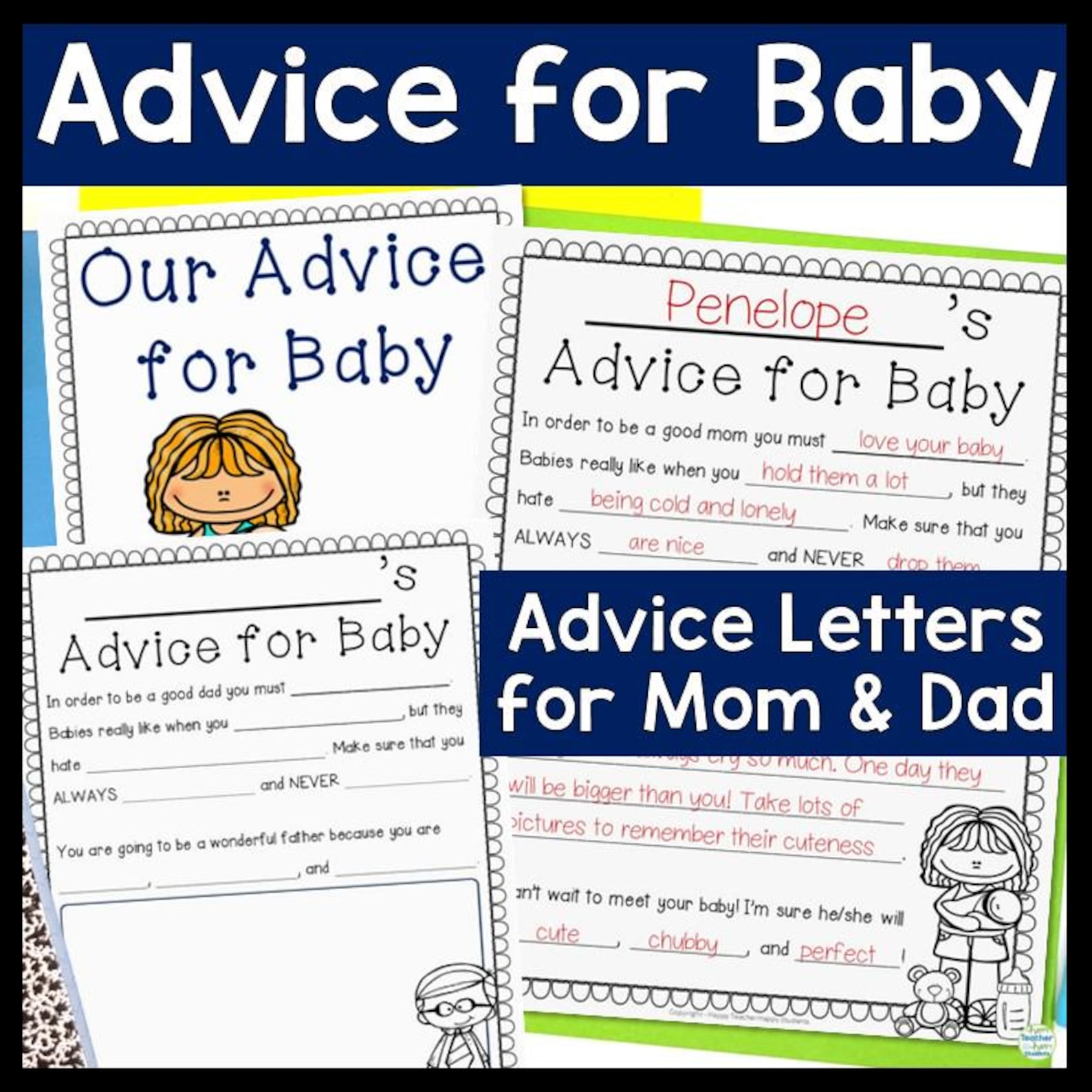 Advice for Baby | Baby Shower Game for Kid | Baby Shower Advice Cards ...