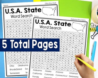 50 States Word Search Puzzle With Two Fun Options Kids - Etsy