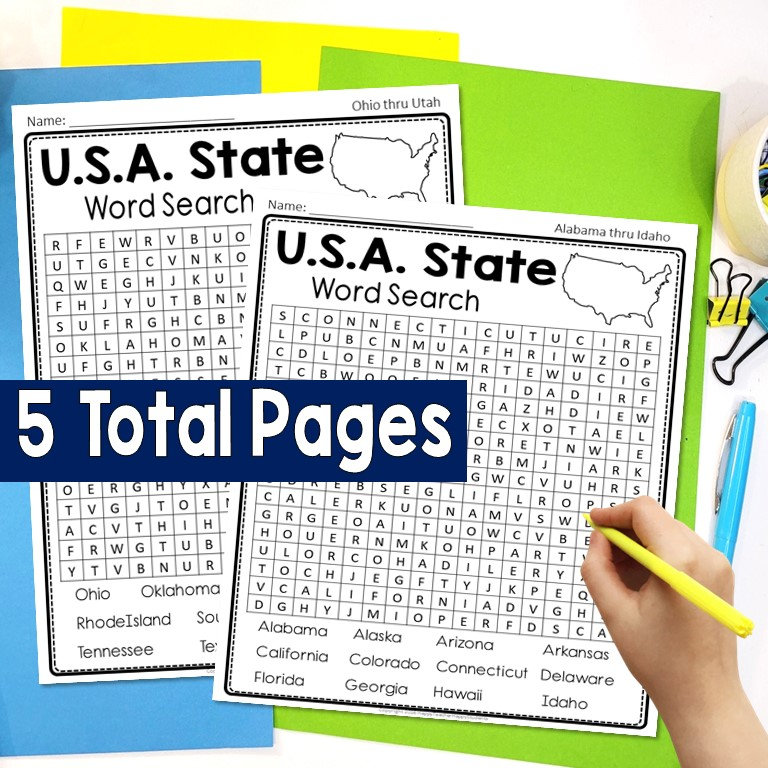 U.S.A State Word Search: 50 States Word Search 5 US State Word Searches ...