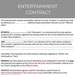 Entertainment Contract, Editable Template, Contract Agreement ...