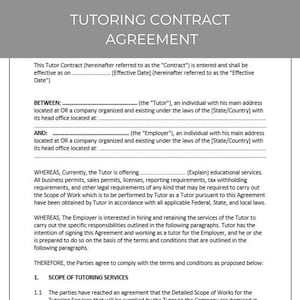 Tutoring Contract - Etsy