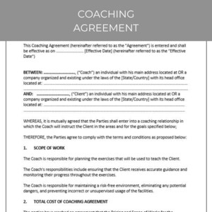 Coaching Agreement, Contract Agreement, Coaching Contract Template ...