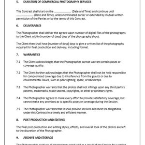 Commercial Photography Contract, Editable Template, Contract Agreement ...