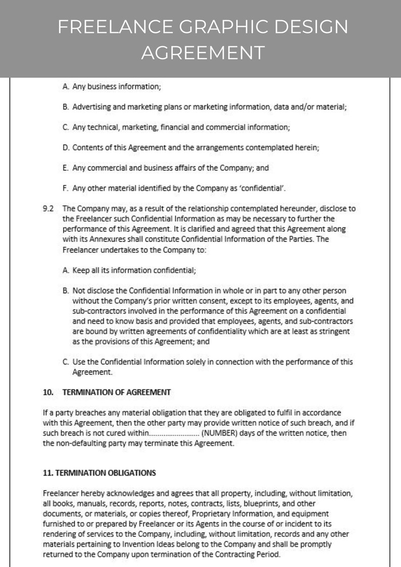 Freelance Graphic Design Agreement, Editable Template, Contract ...