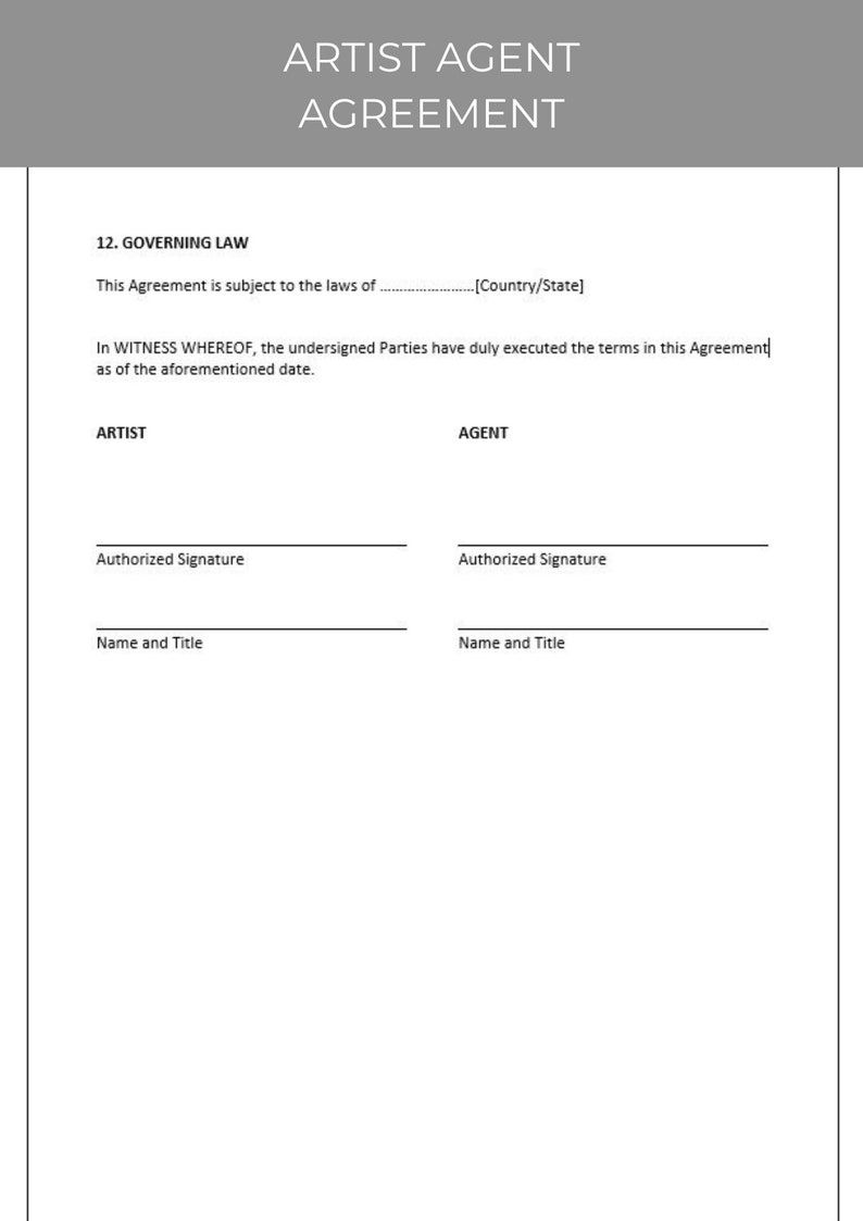 Artist Agent Agreement, Contract Agreement, Contract Template ...