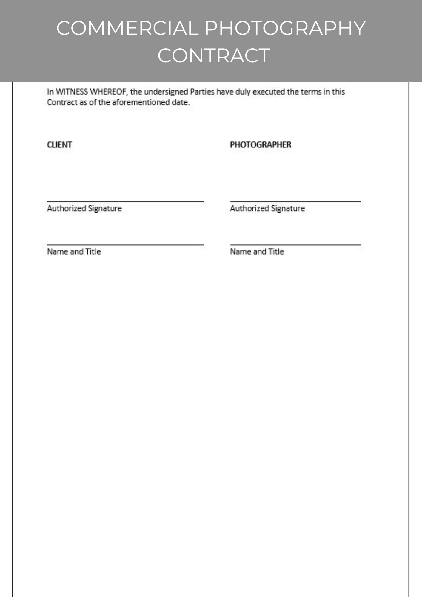Commercial Photography Contract, Editable Template, Contract Agreement ...