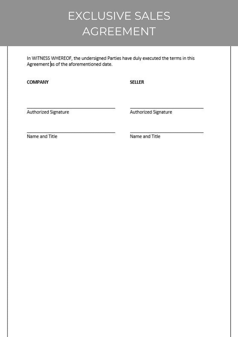 Exclusive Sales Agreement, Contract Agreement, Sales Contract Template ...