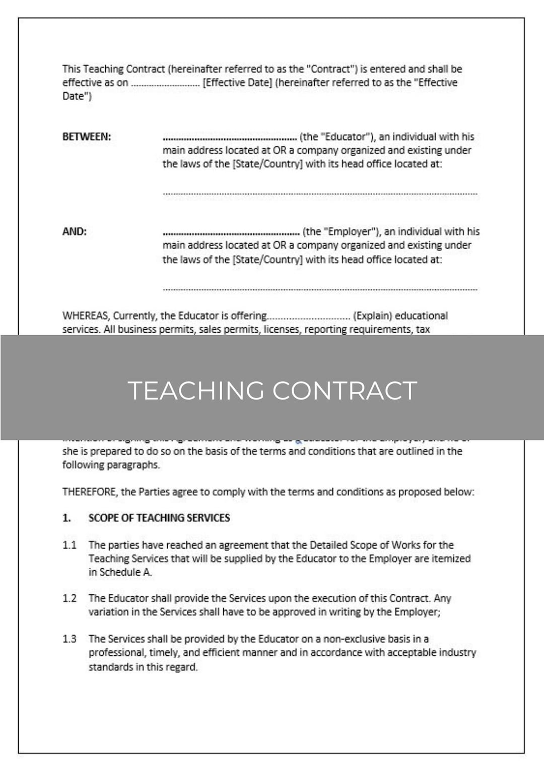 Teaching Contract - Etsy