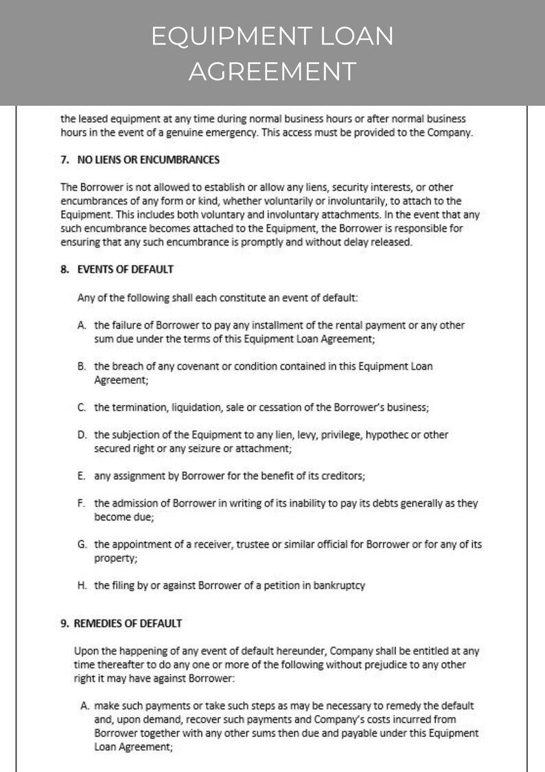 Equipment Loan Agreement - Etsy