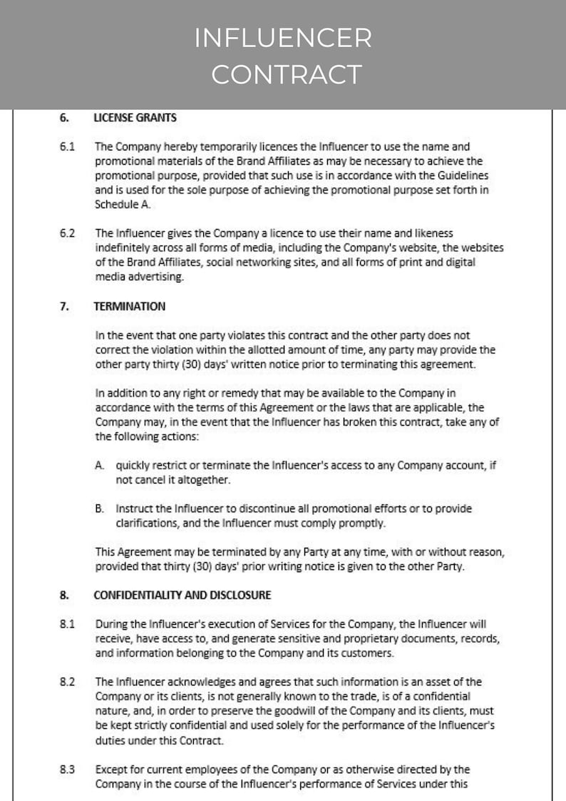 Influencer Contract, Editable Contract, Contract Agreement, Influencer ...