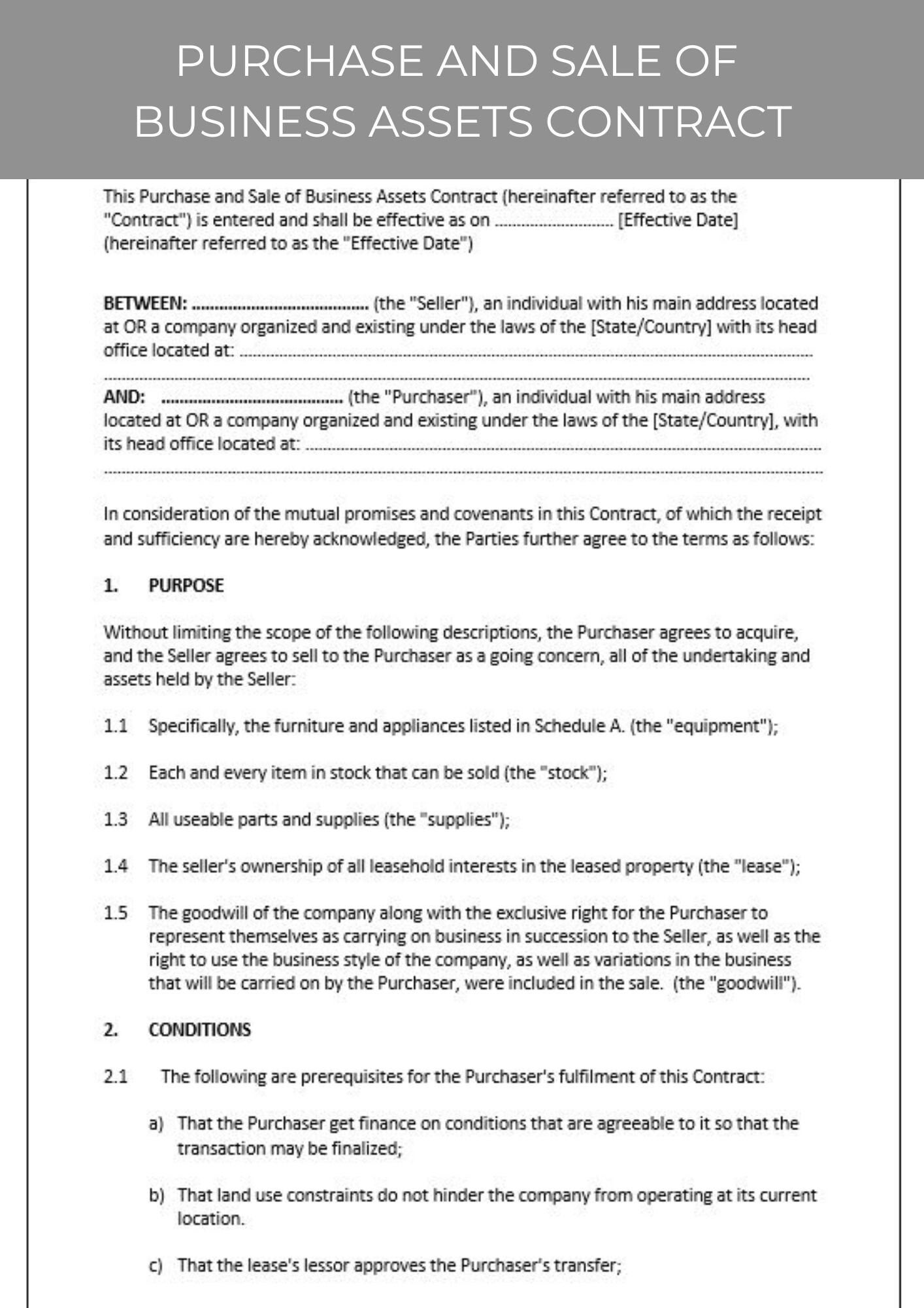 Purchase and Sale of Business Assets Contract - Etsy