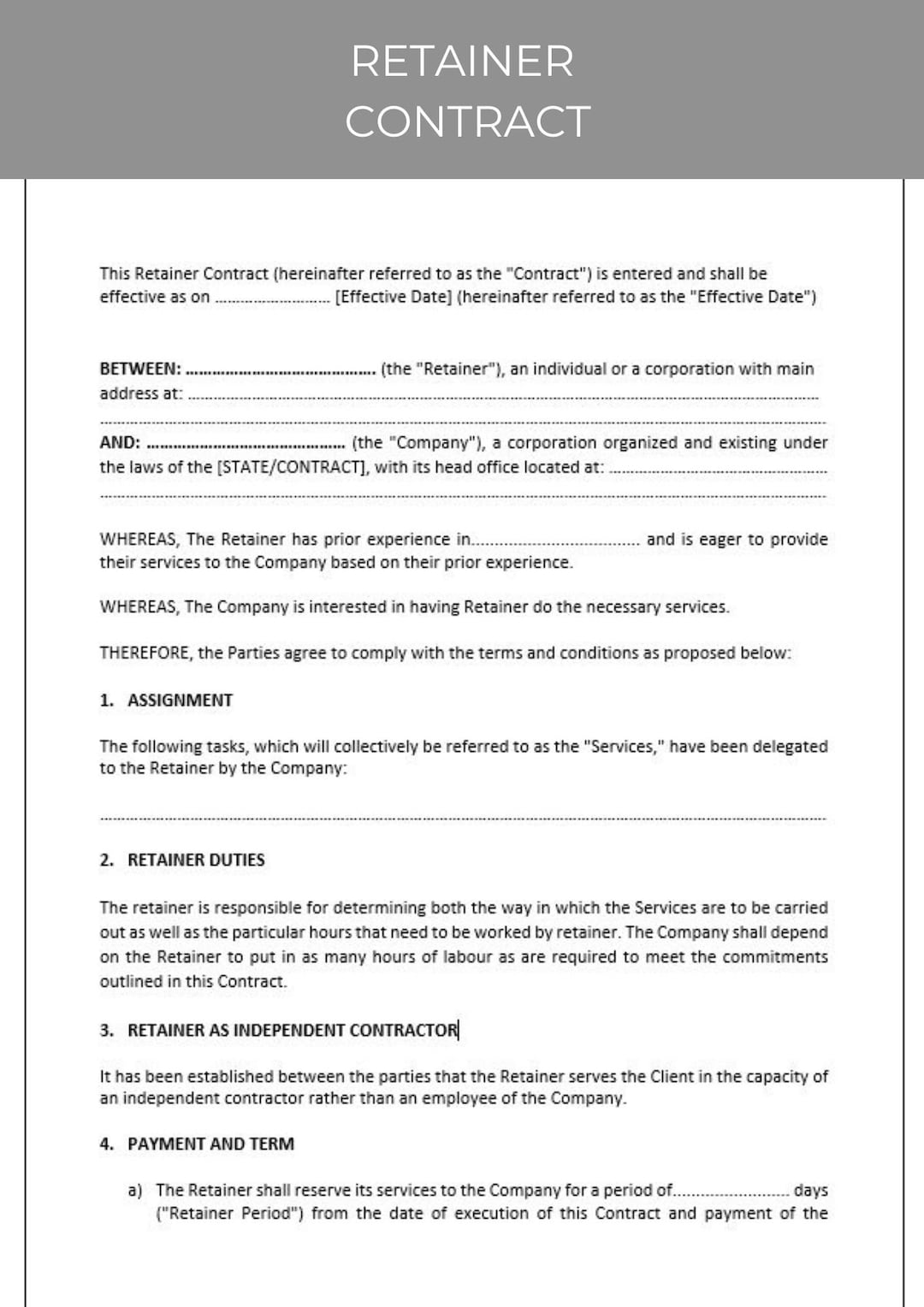 Retainer Contract - Etsy