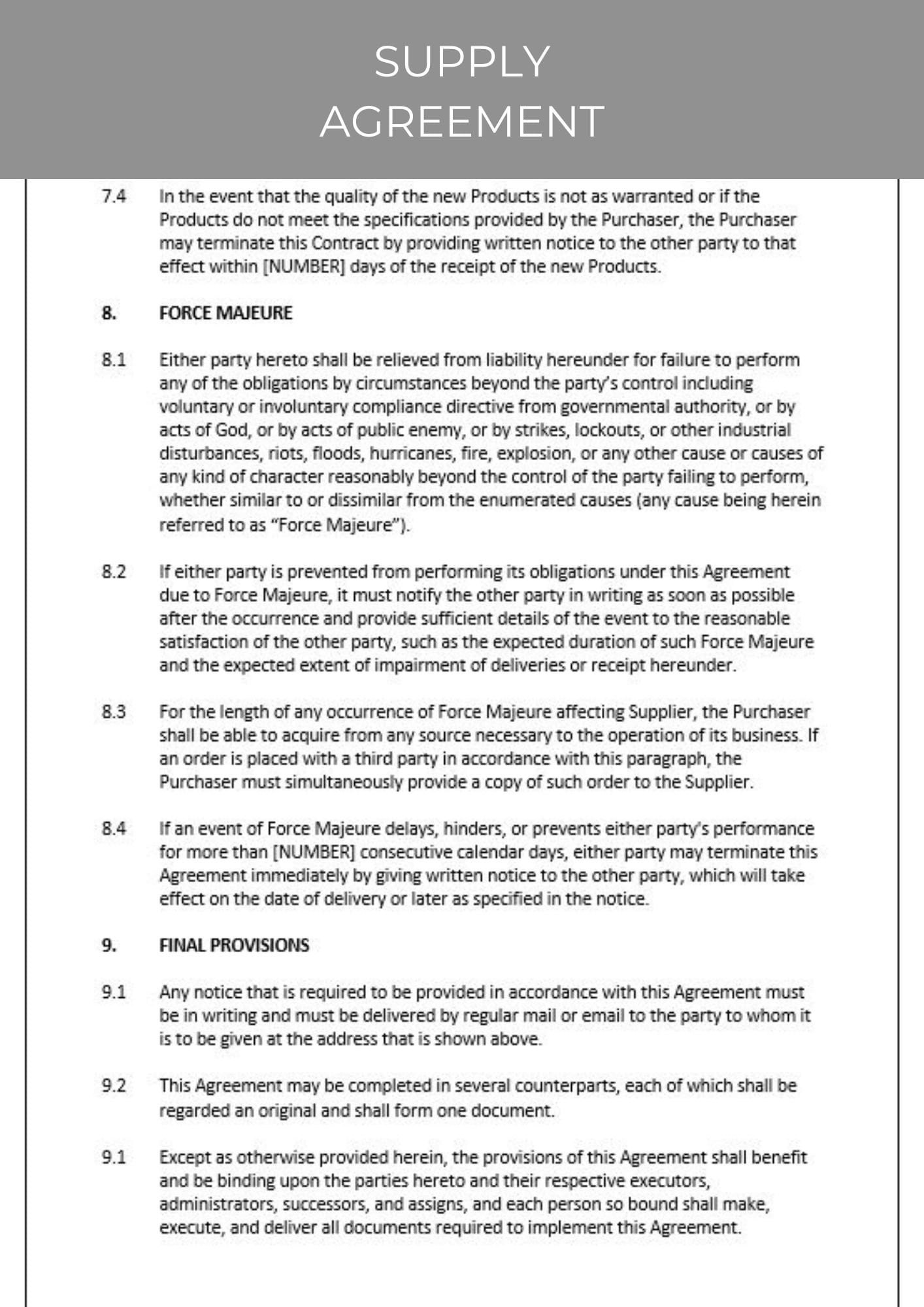 Supply Agreement, Contract Agreement, Supply Contract Template, Supply ...