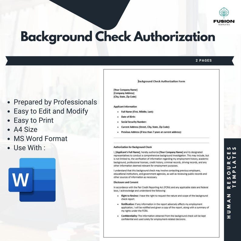 Background Check Authorization Template - Etsy