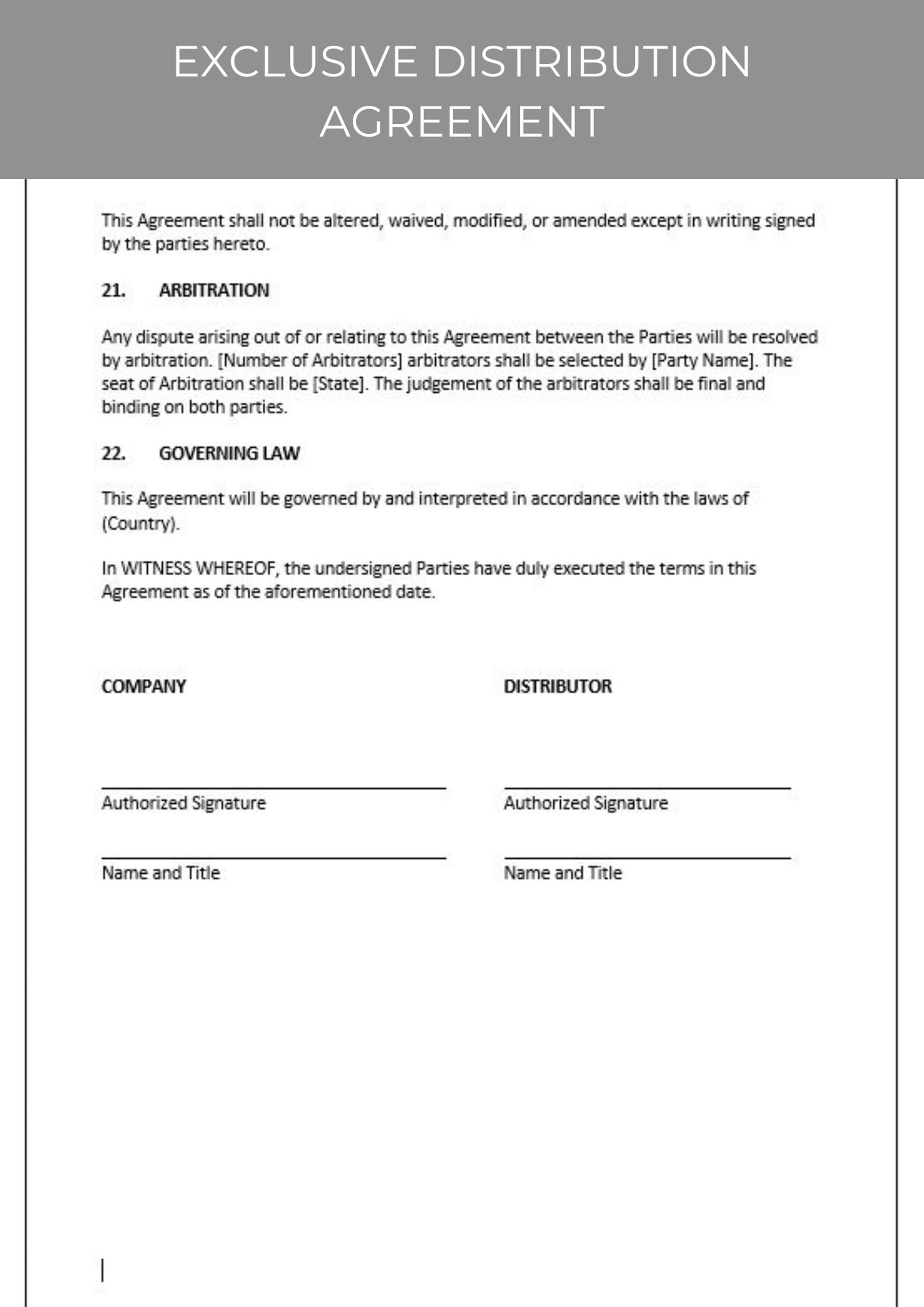 Exclusive Distribution Agreement, Editable Template, Contract Agreement ...