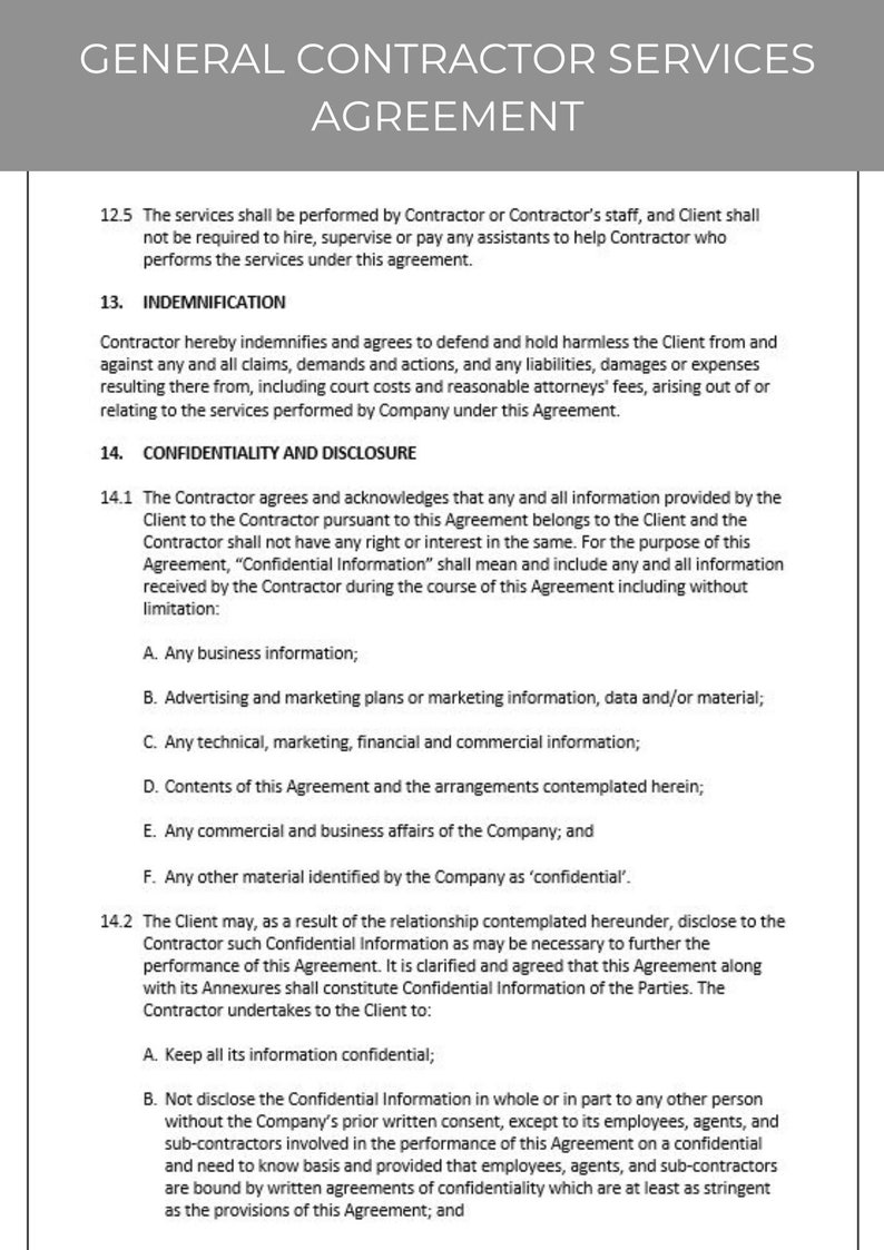 General Contractor Services Agreement, Editable Template, Contract ...