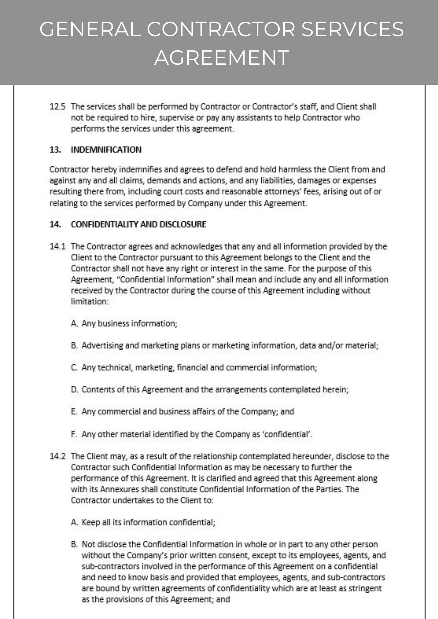 General Contractor Services Agreement, Editable Template, Contract ...