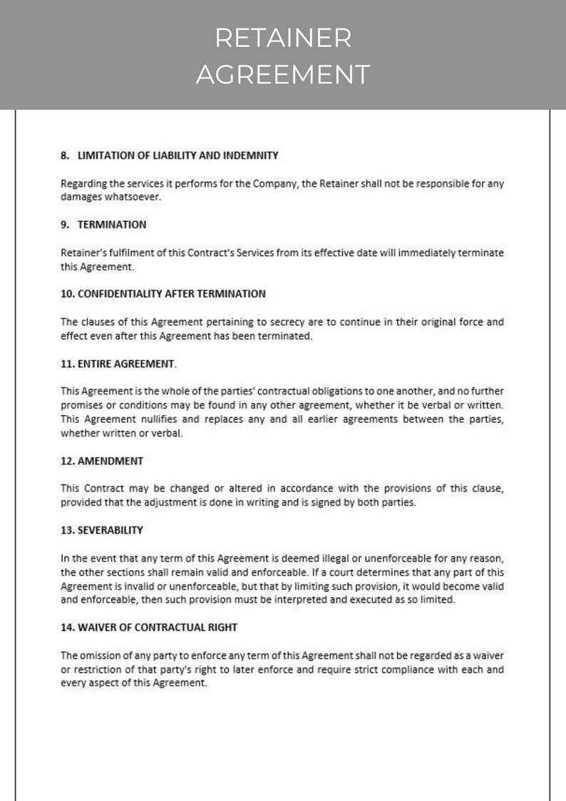 Retainer Agreement, Contract Agreement Retainer Contract Template ...
