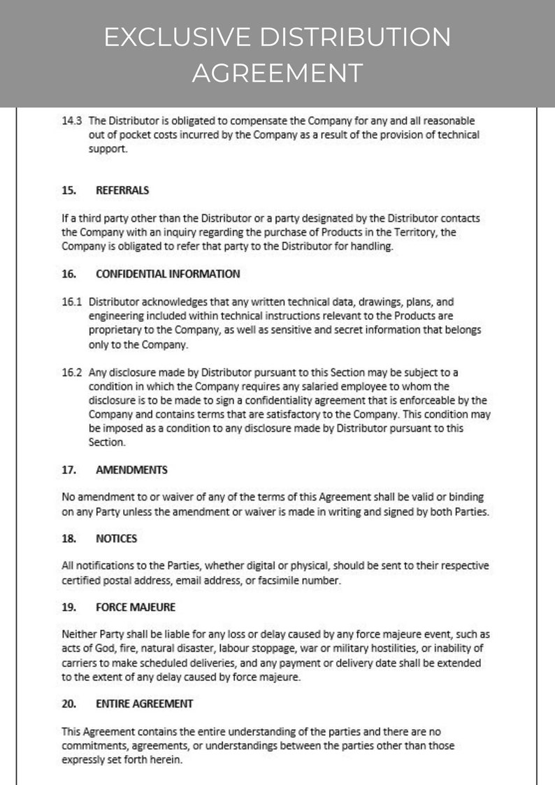 Exclusive Distribution Agreement, Editable Template, Contract Agreement ...