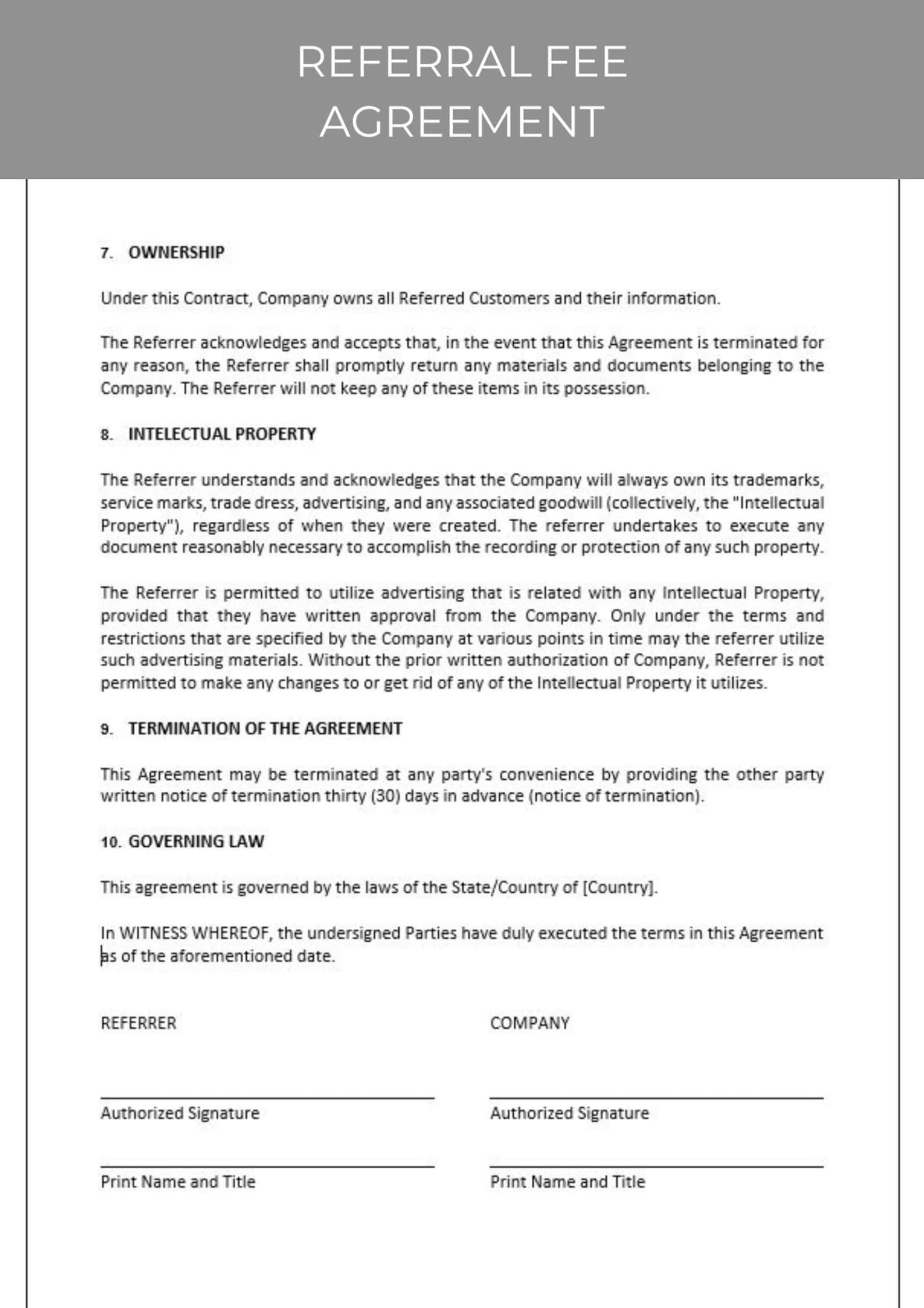 Referral Fee Agreement, Editable Template, Contract Agreement, Referral ...