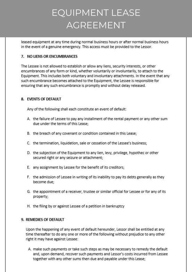 Equipment Lease Agreement, Equipment Rental Agreement, Lease Contract ...