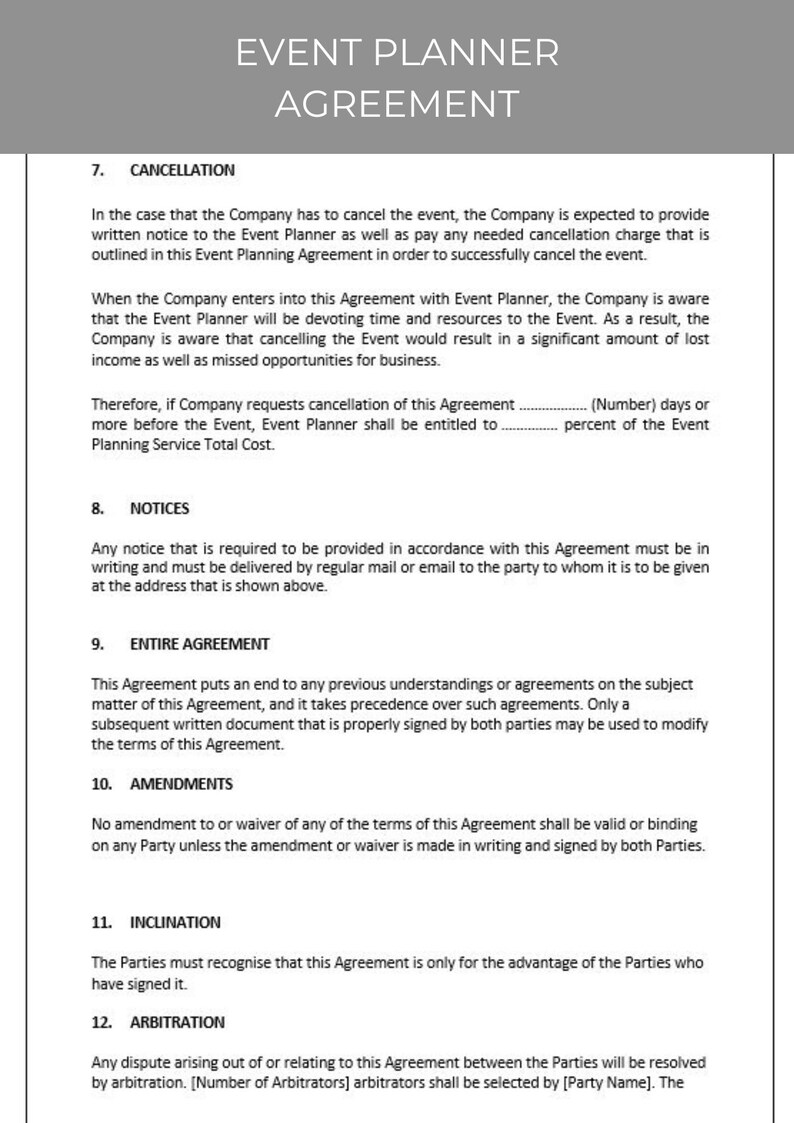 Event Planner Agreement - Etsy