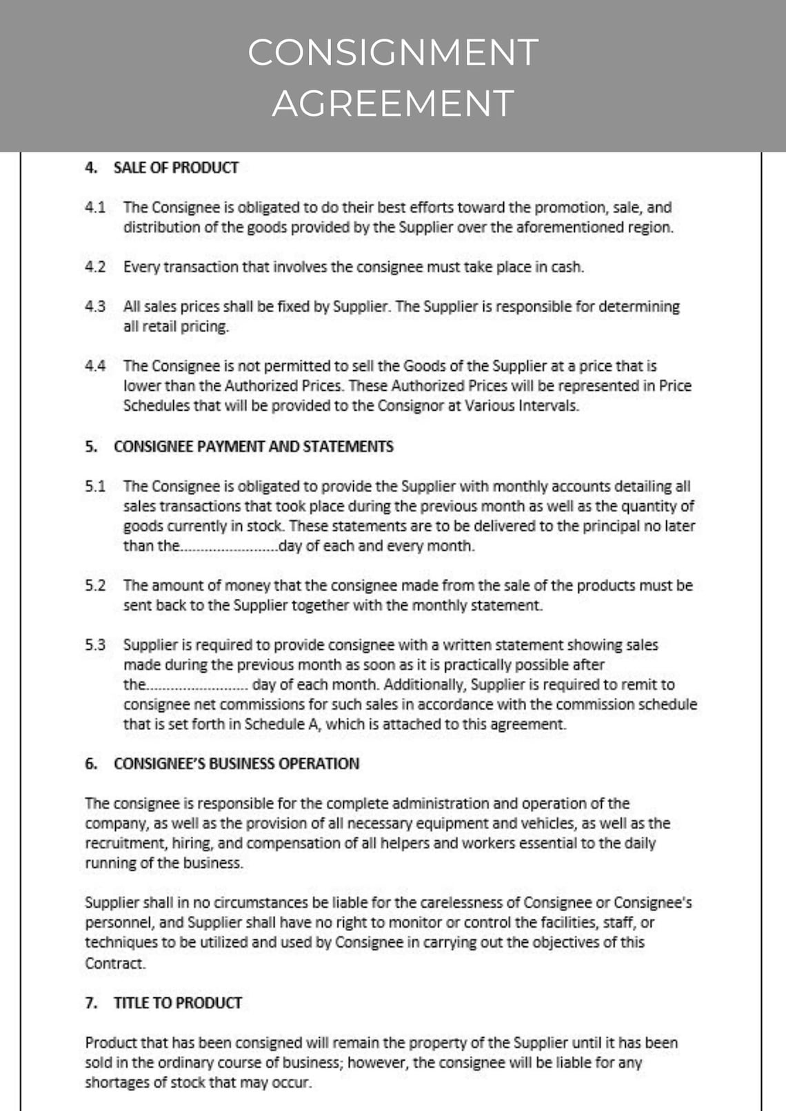 Consignment Agreement, Contract Agreement, Contract Template, Agreement ...
