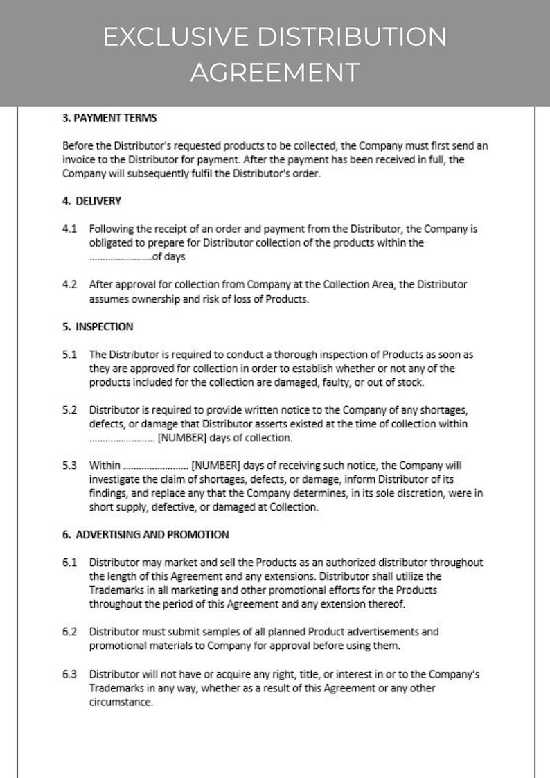 Exclusive Distribution Agreement, Editable Template, Contract Agreement ...