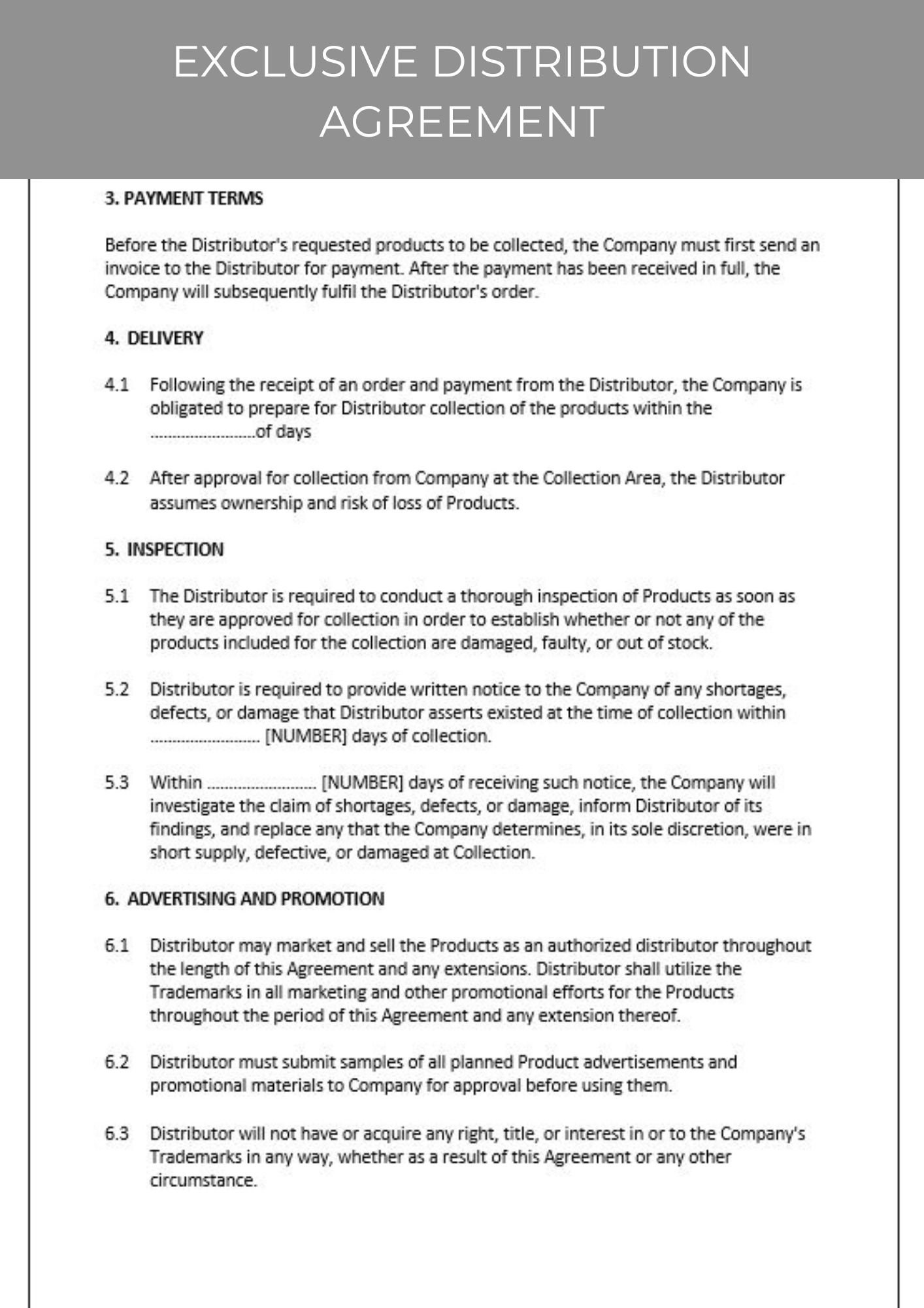 Exclusive Distribution Agreement, Editable Template, Contract Agreement ...