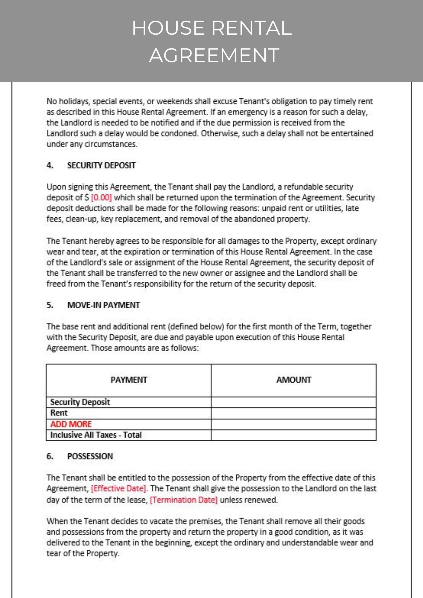 House Rental Agreement, Residential Lease, Rental Agreement, Lease ...