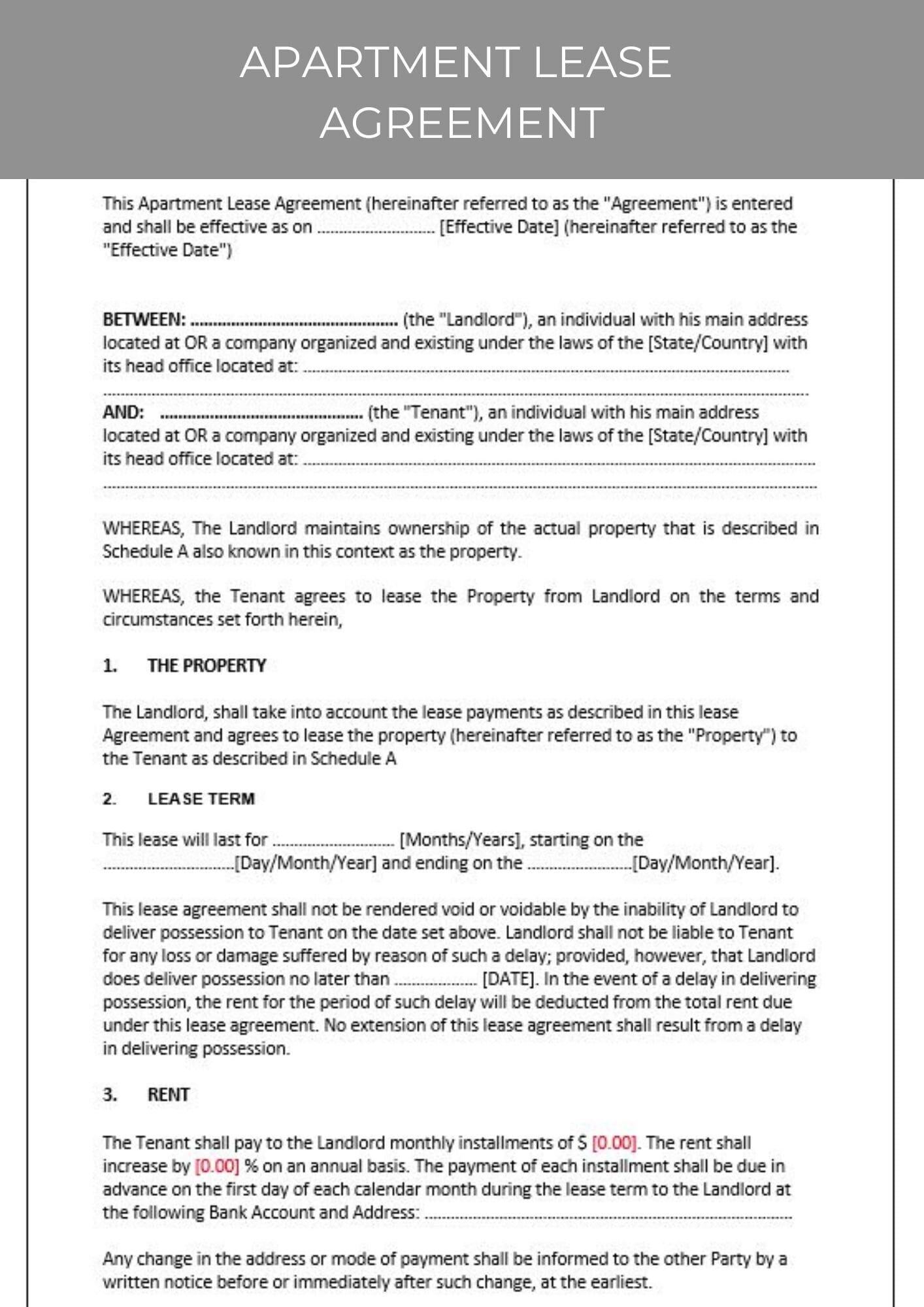 Apartment Lease Agreement, Rental Agreement, Residential Lease, Lease ...