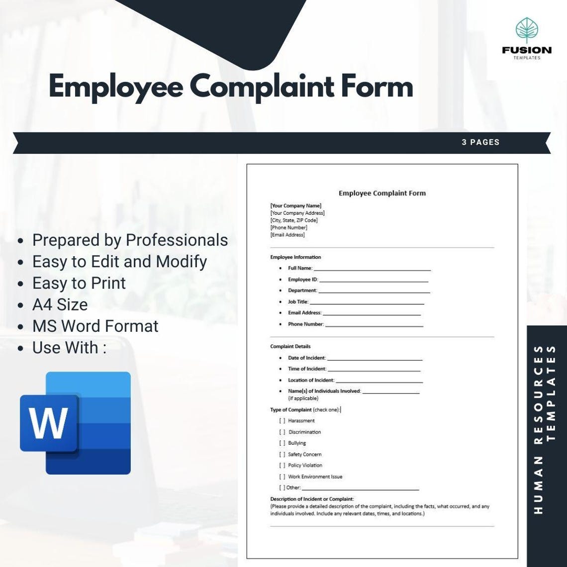Employee Complaint Form Templates Human Resources Documents Templates ...