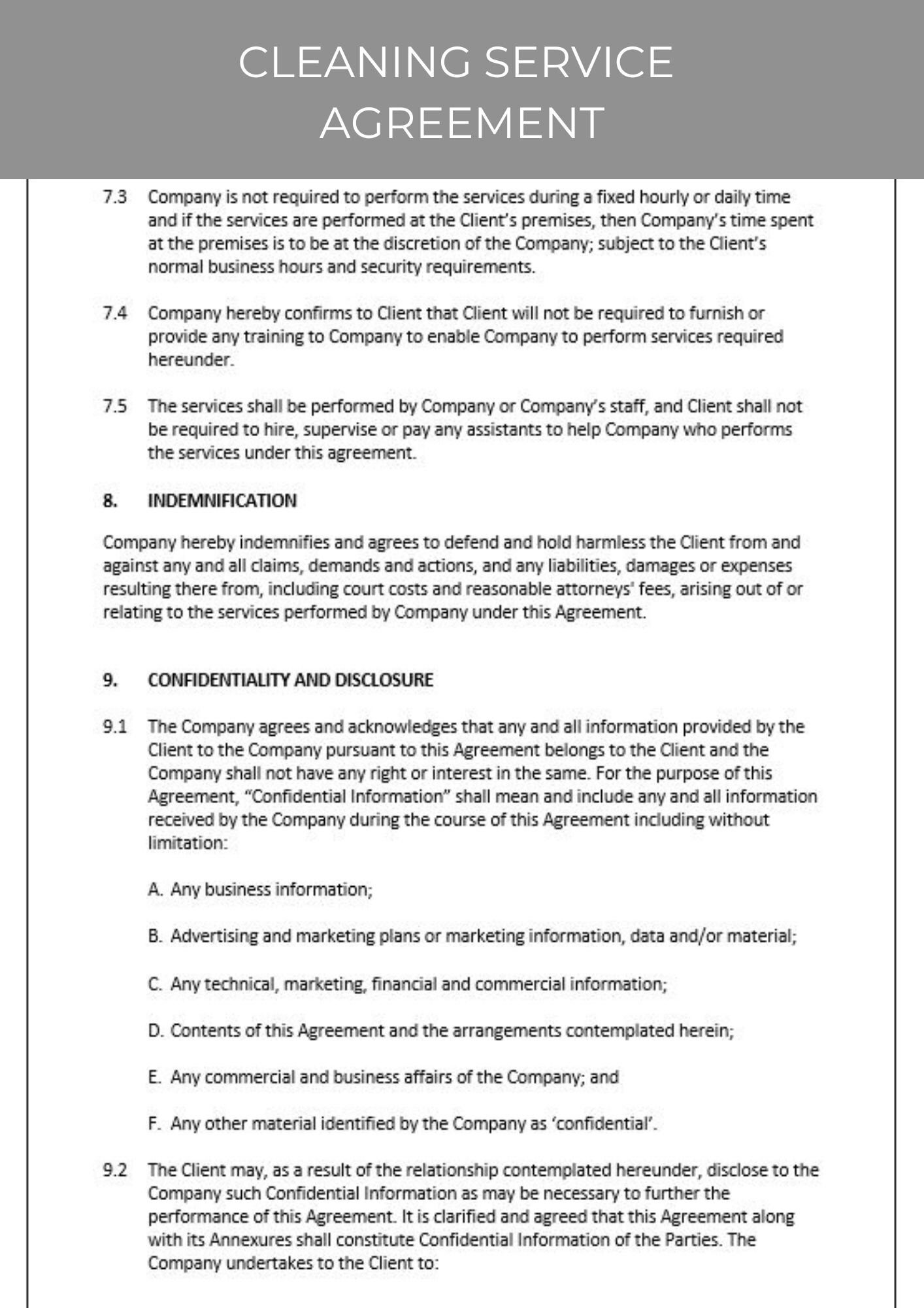 Cleaning Services Agreement, Cleaning Services Contract, Cleaning ...