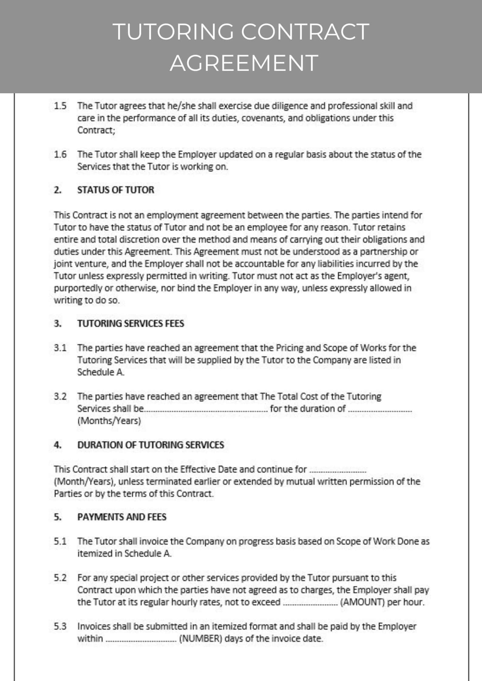 Tutoring Contract - Etsy