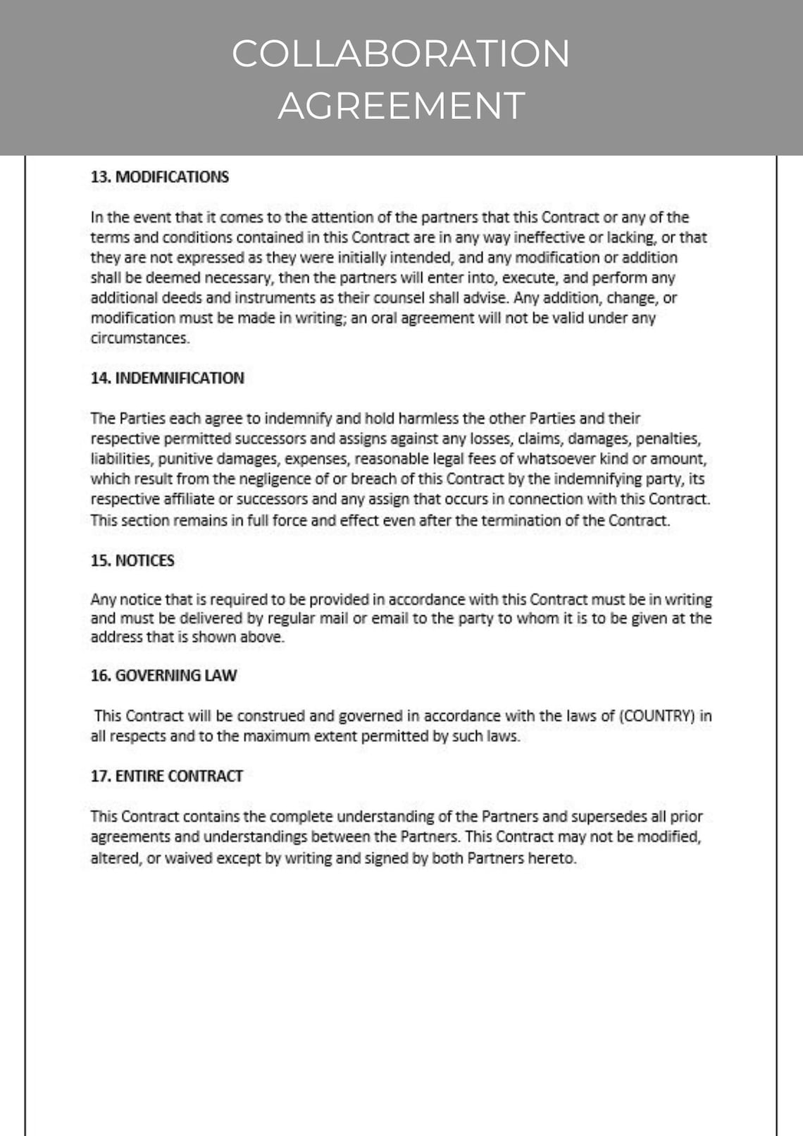 Collaboration Agreement, Contract Agreement, Editable Template, Contract Template, Agreement ...