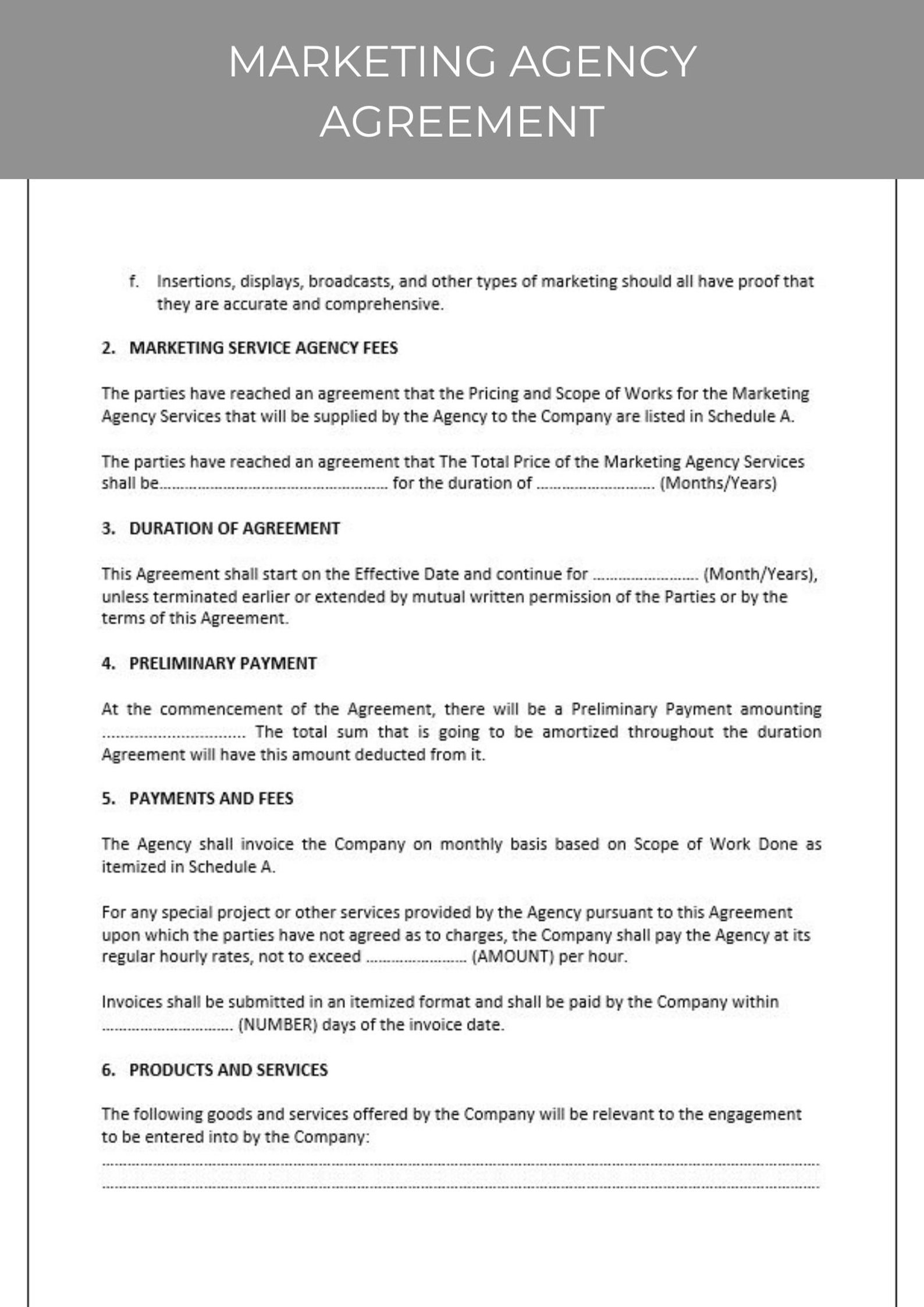 Marketing Agency Agreement, Contract Agreement, Marketing Agency ...