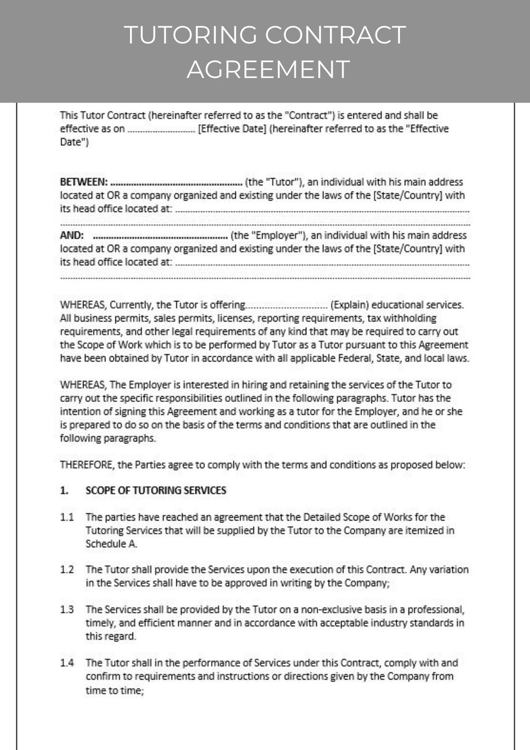 Tutoring Contract - Etsy