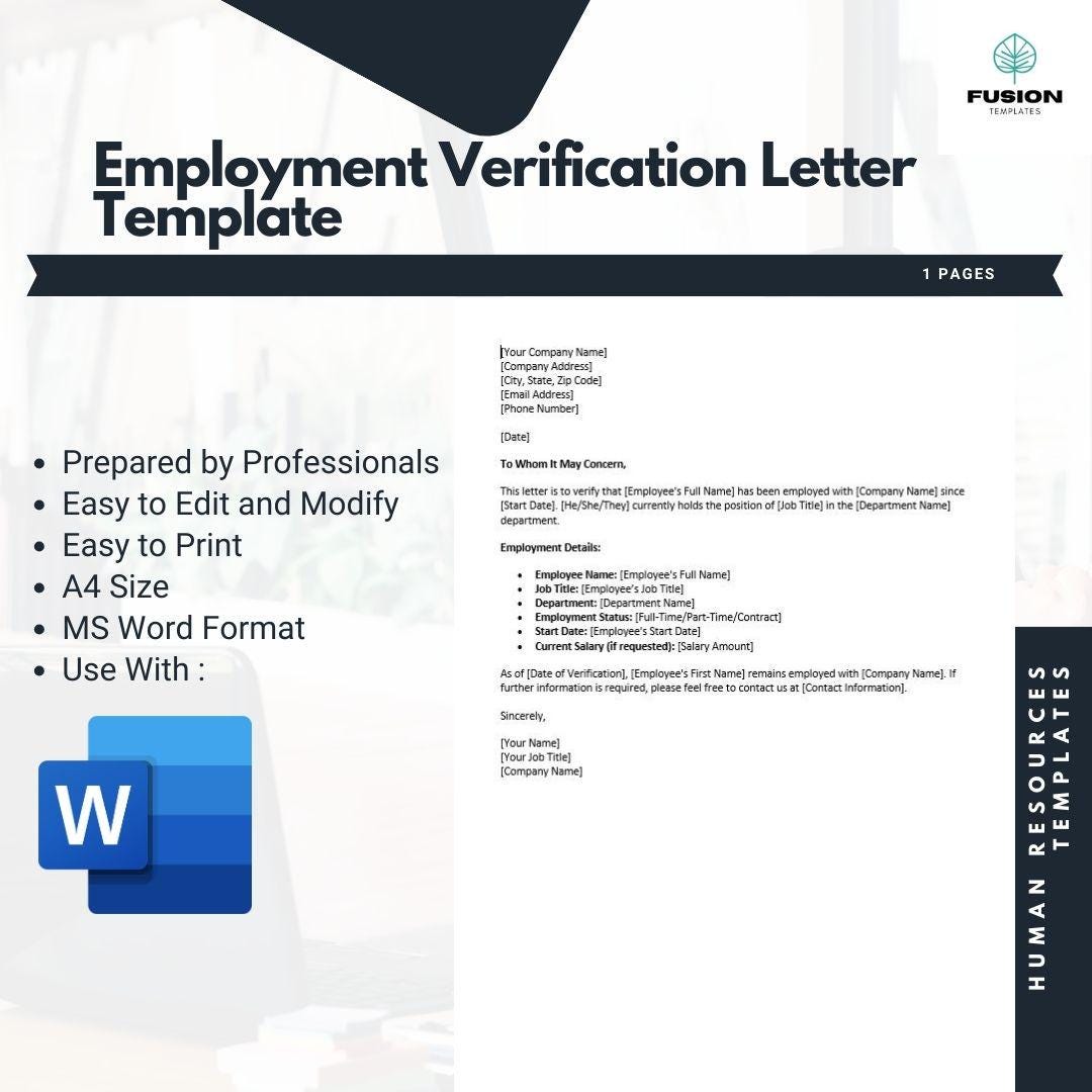 Employment Verification Letter Template - Etsy