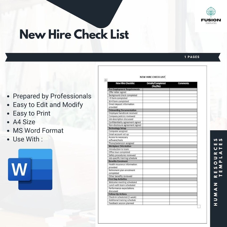 New Hire Check List Template - Etsy