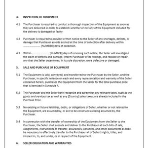 Equipment Purchase Agreement, Contract Agreement, Contract Template ...