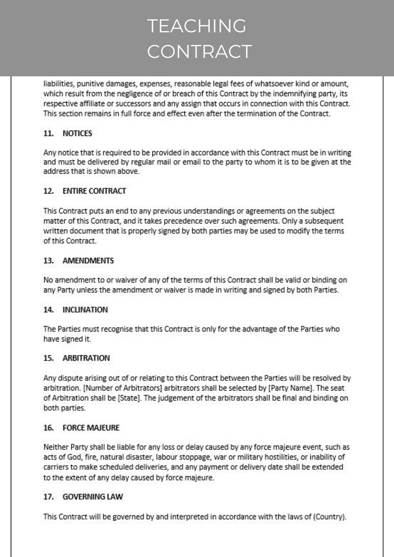 Teaching Contract - Etsy