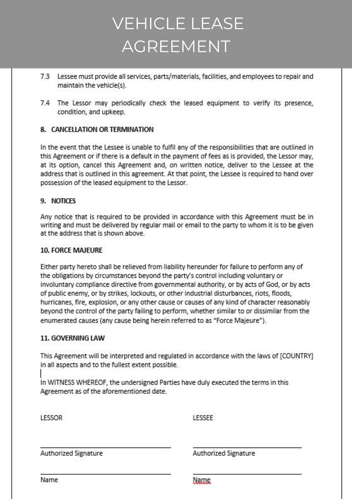 Vehicle Lease Agreement, Vehicle Rental Agreement, Contract Agreement ...