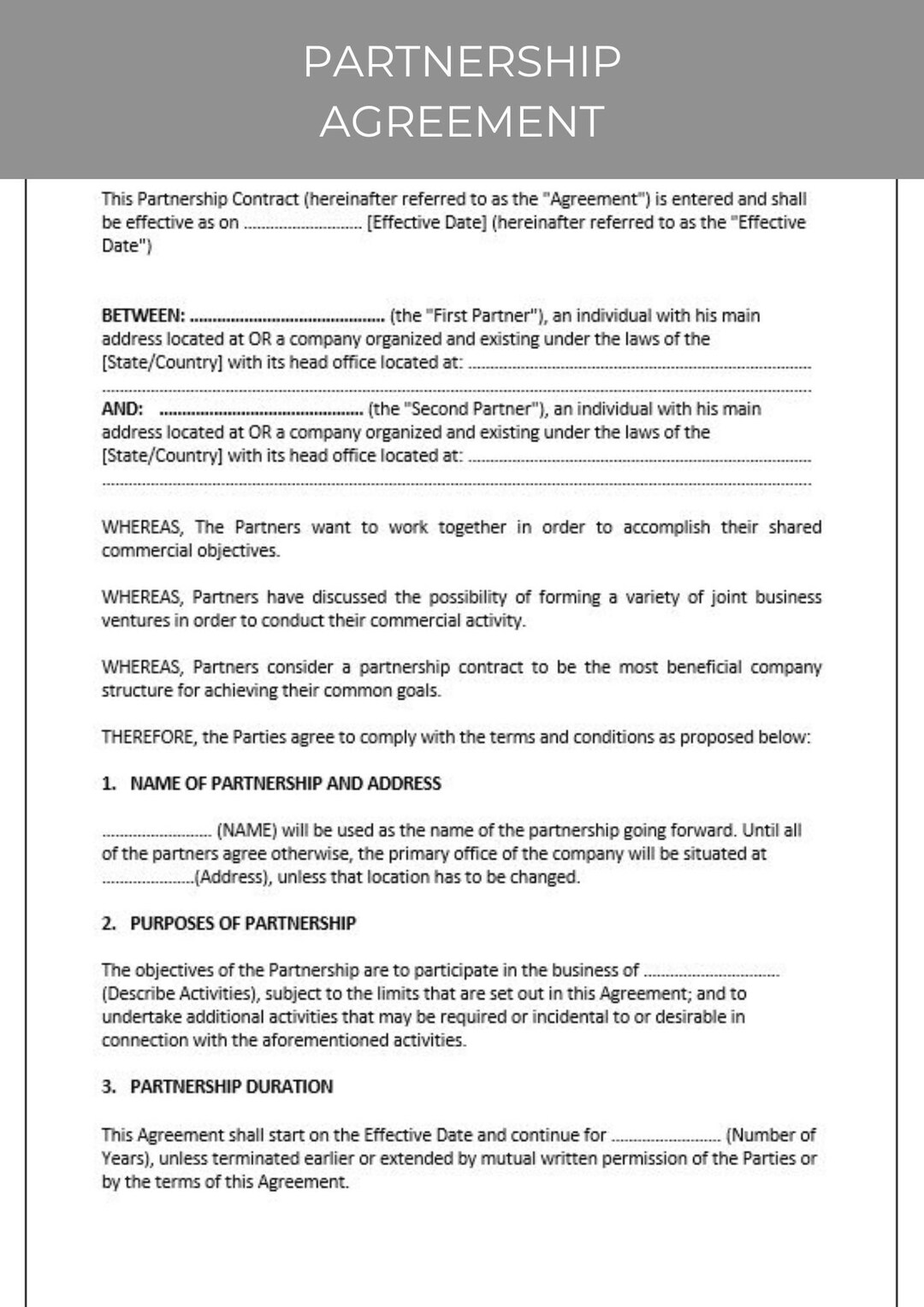 Partnership Agreement, Contract Agreement, Partnership Contract ...