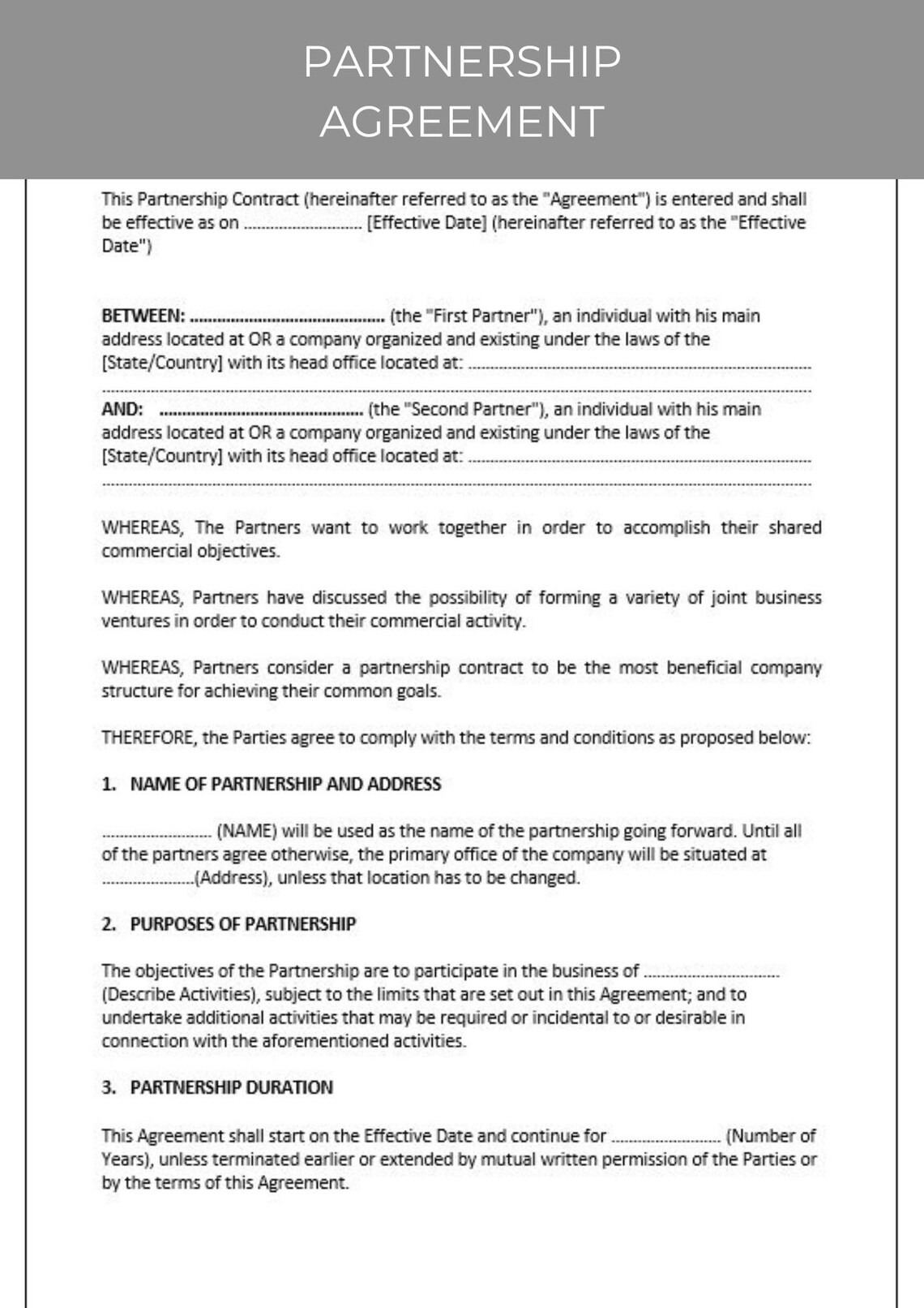 Partnership Agreement, Contract Agreement, Partnership Contract ...