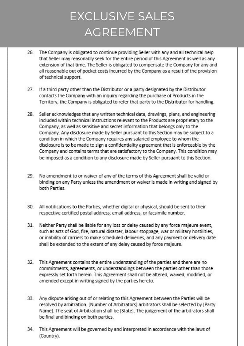 Exclusive Sales Agreement, Contract Agreement, Sales Contract Template ...