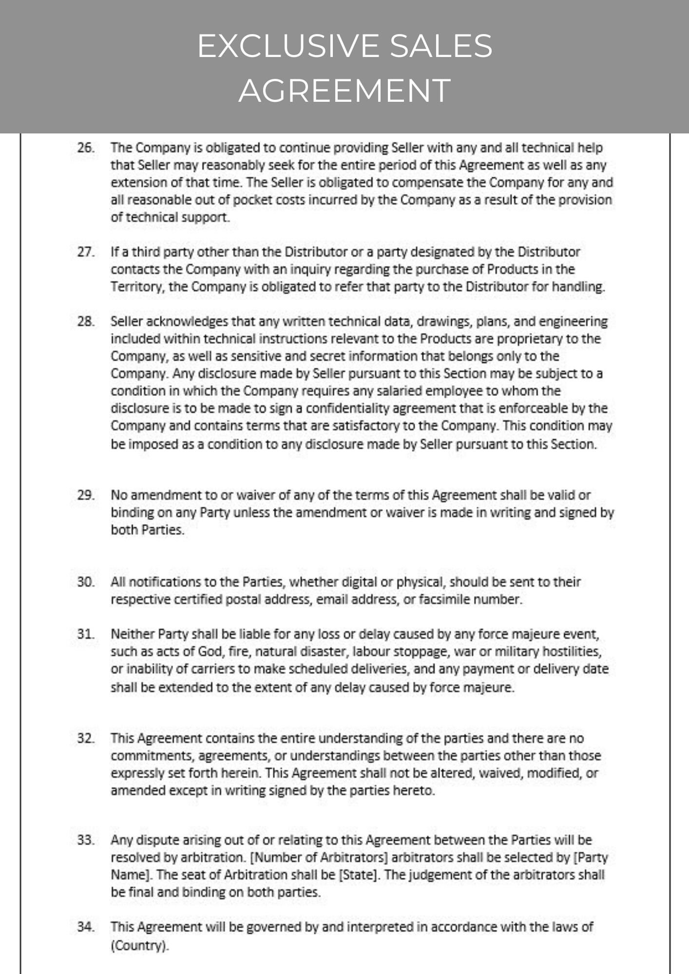 Exclusive Sales Agreement, Contract Agreement, Sales Contract Template ...