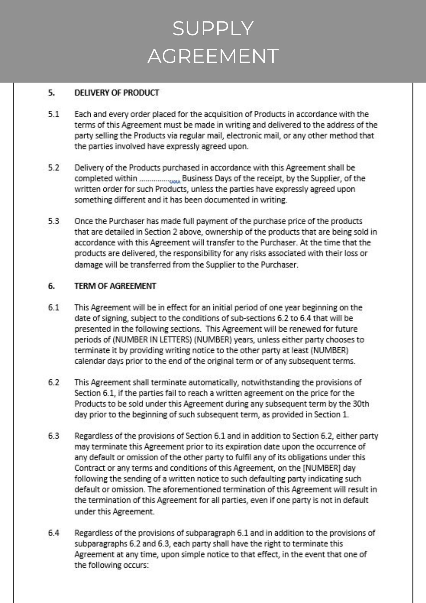 Supply Agreement, Contract Agreement, Supply Contract Template, Supply ...