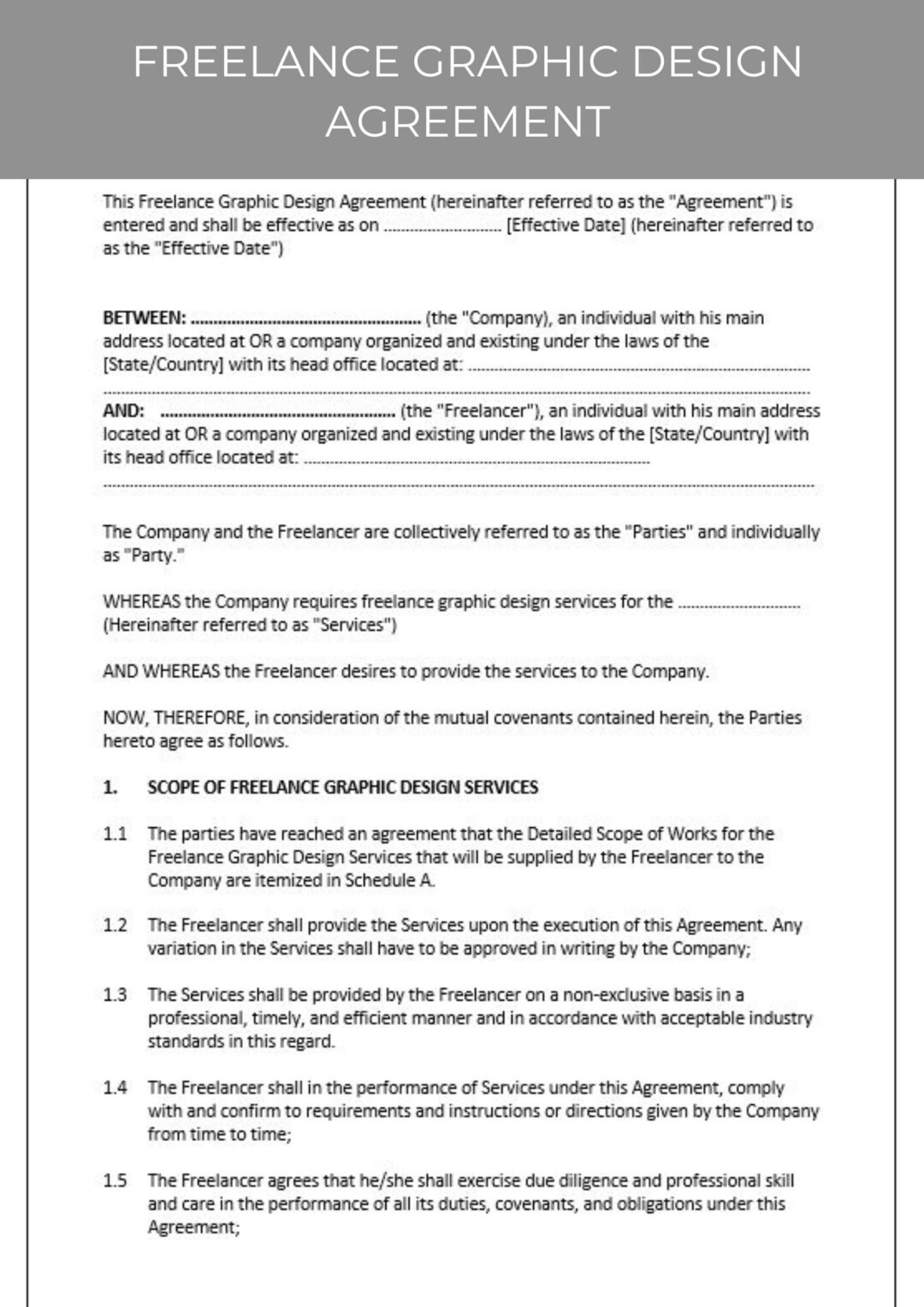 Freelance Graphic Design Agreement, Editable Template, Contract ...